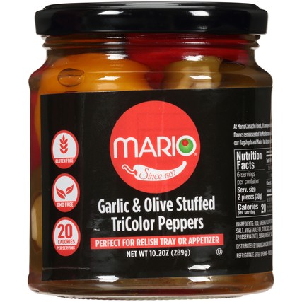 Mario Garlic & Olive Stuffed TriColor Peppers - MarioCamacho